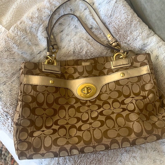 Coach | Bags | Coach Signature Purse With Gold Accents | Poshmark